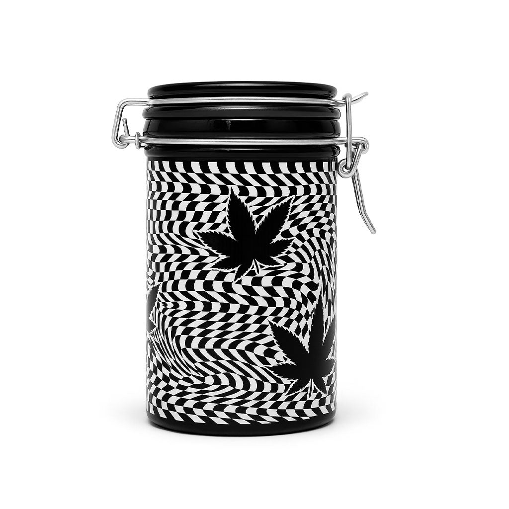CHECKERBOARD LEAVES STORAGE JAR WITH CLAMPING LID – Headshop.com