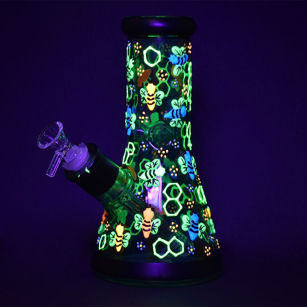 Phantasmagoric Glow In Dark Beaker Glass Water Pipe - 8" / 14mm F / De ...