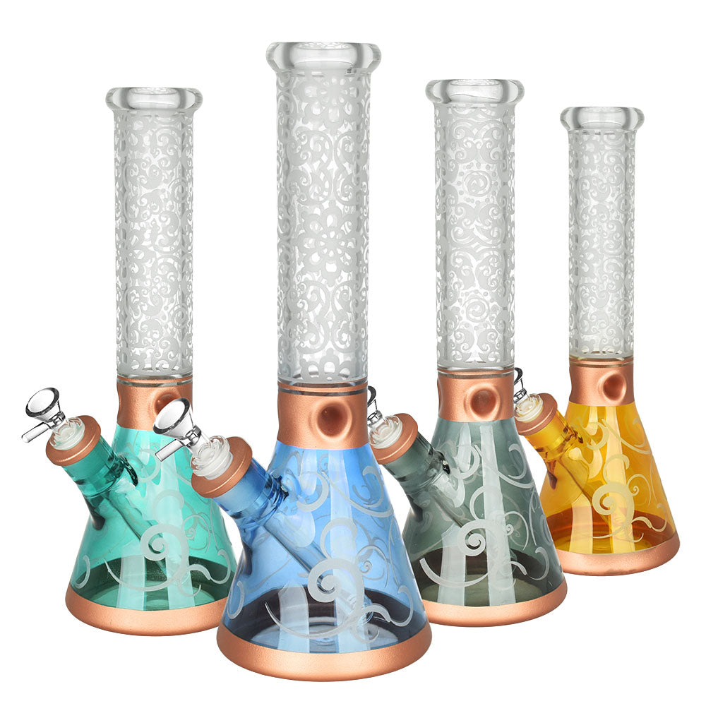 Retro Filigree Beaker Water Pipe - 13.5" / 14mm F / Colors Vary ...
